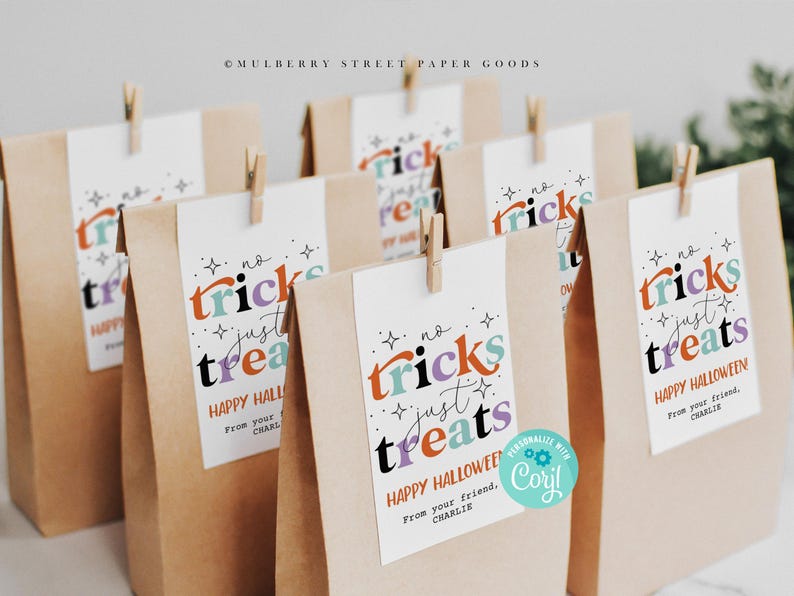 Printable No Tricks Just Treats Happy Halloween Gift Tag, Halloween ...