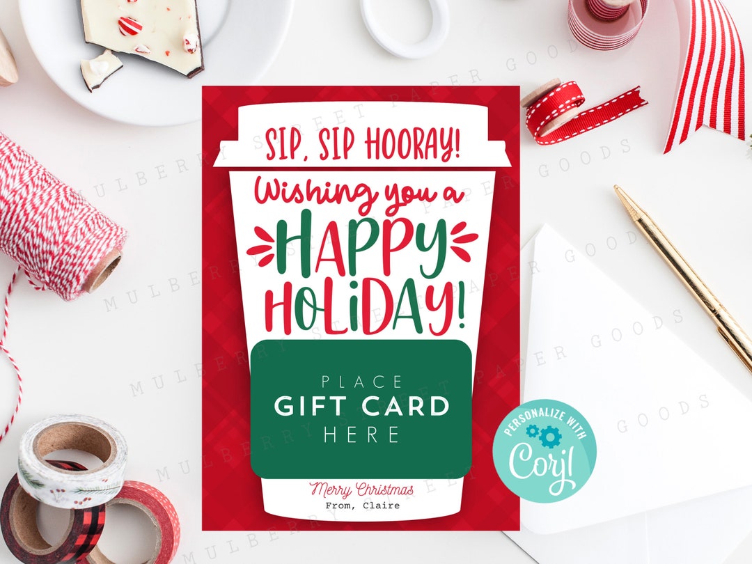 Sip, Sip Hooray Wishing You a Happy Holiday Coffee Gift Card Holder ...