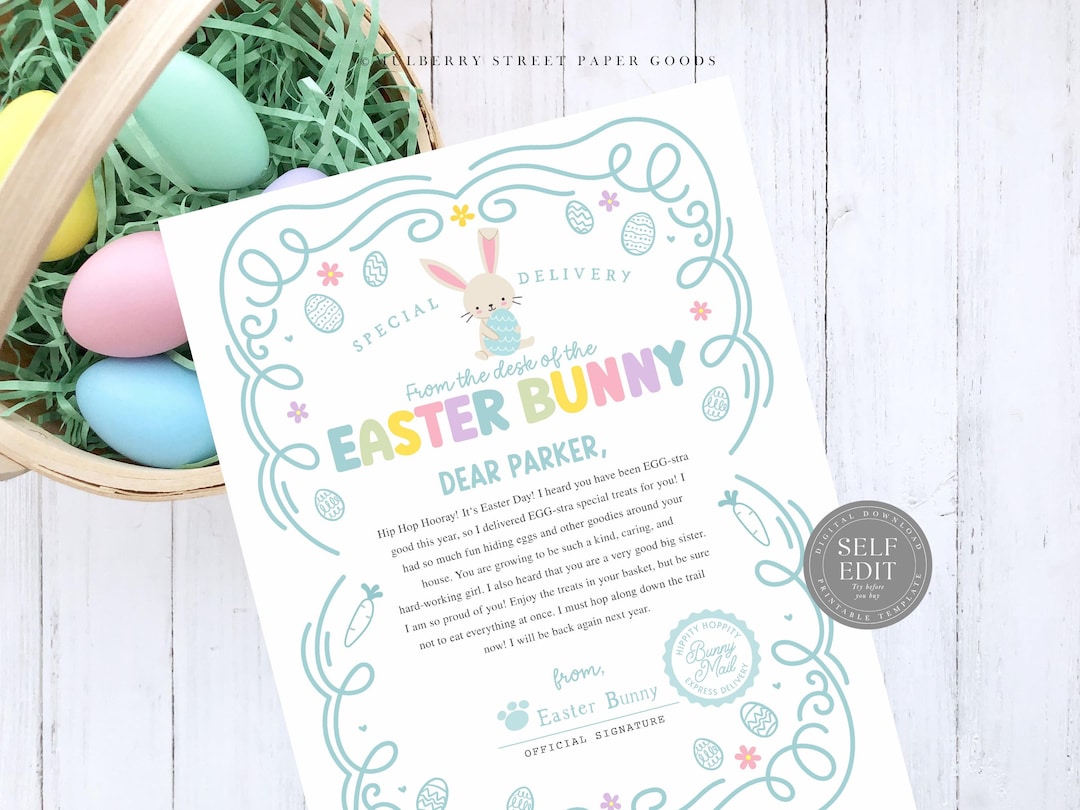 Editable Easter Bunny Letter Canva Template Letter From the Easter ...