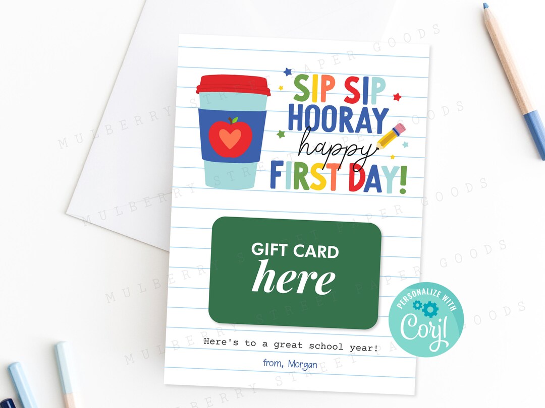 Sip, Sip Hooray Happy First Day of School Gift Card Holder, Back to ...
