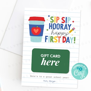Sip, Sip Hooray Happy First Day of School Gift Card Holder, Back to ...