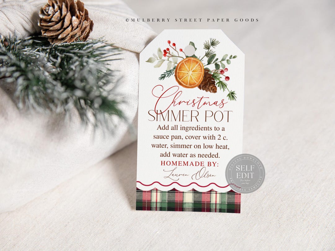 Editable Christmas Simmer Pot Gift Tag Printable Digital Download ...
