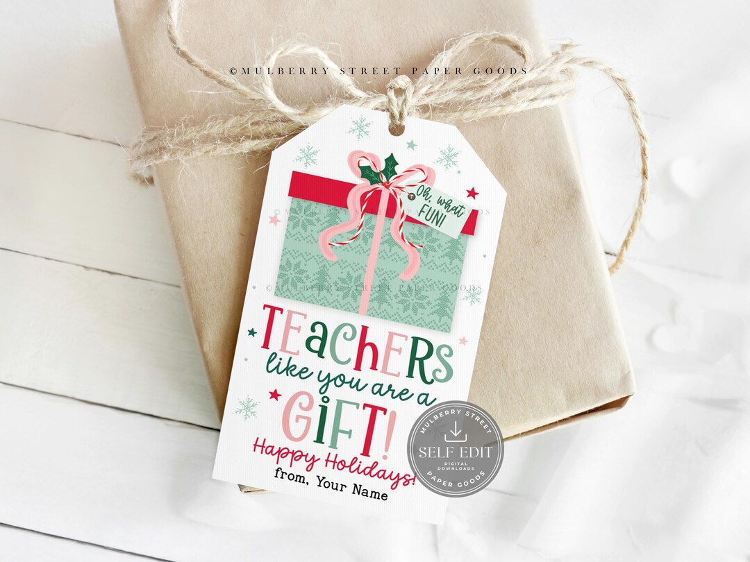Teacher Christmas Gift Tag Printable Digital Download Canva Template ...