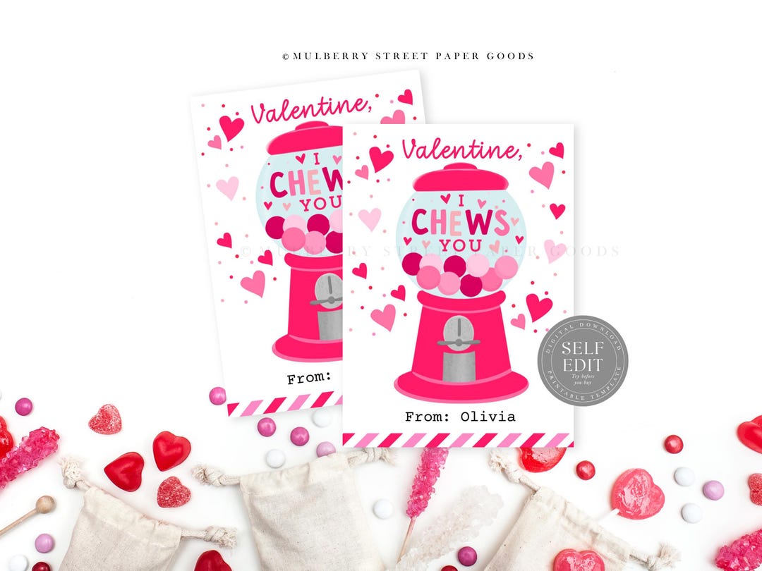 Bubble Gum Valentine Card Digital Download Chews Valentine Card Instant ...