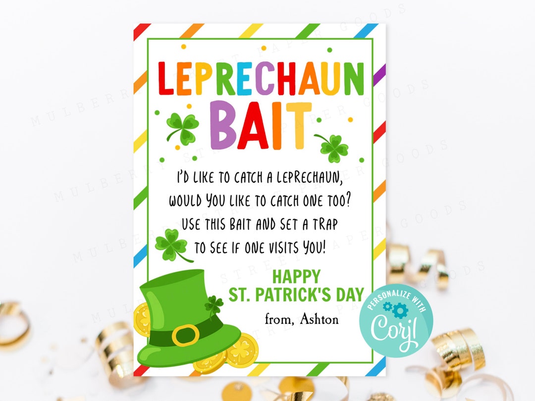 Printable Leprechaun Bait Card, St Patricks Day Activity for Kids ...