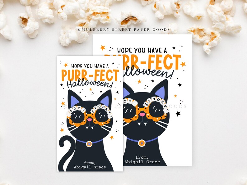 Halloween Favor Tags Printable Cute Cat Halloween Trick or Treat Gift ...
