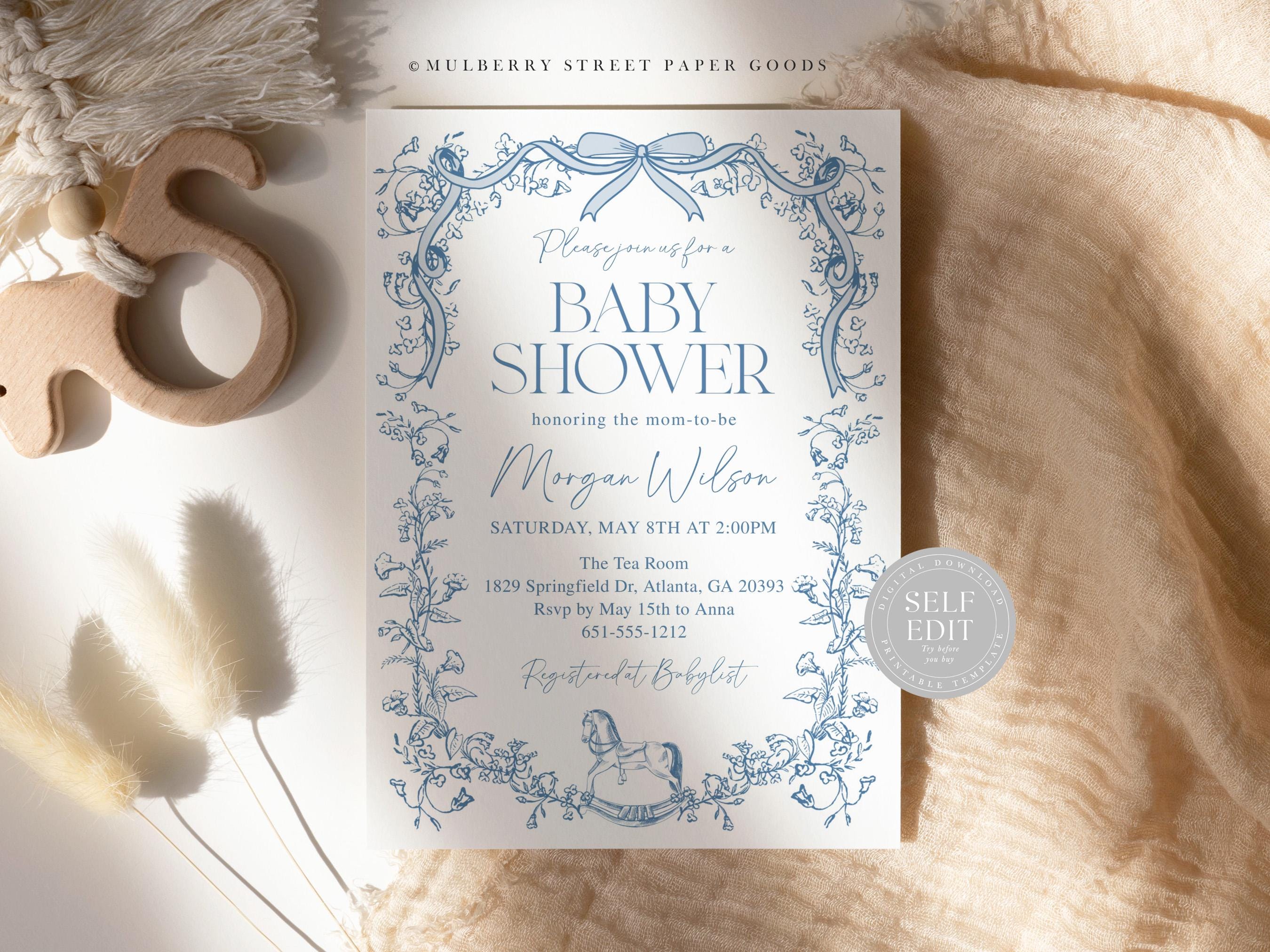 Blue Toile Baby Shower Canva Template Editable Boy Baby Shower ...