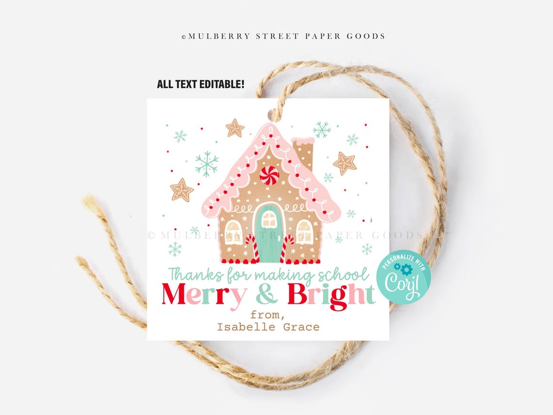 Editable Pink Gingerbread House Christmas Gift Tag All Text Editable ...