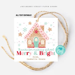 Editable Pink Gingerbread House Christmas Gift Tag All Text Editable ...