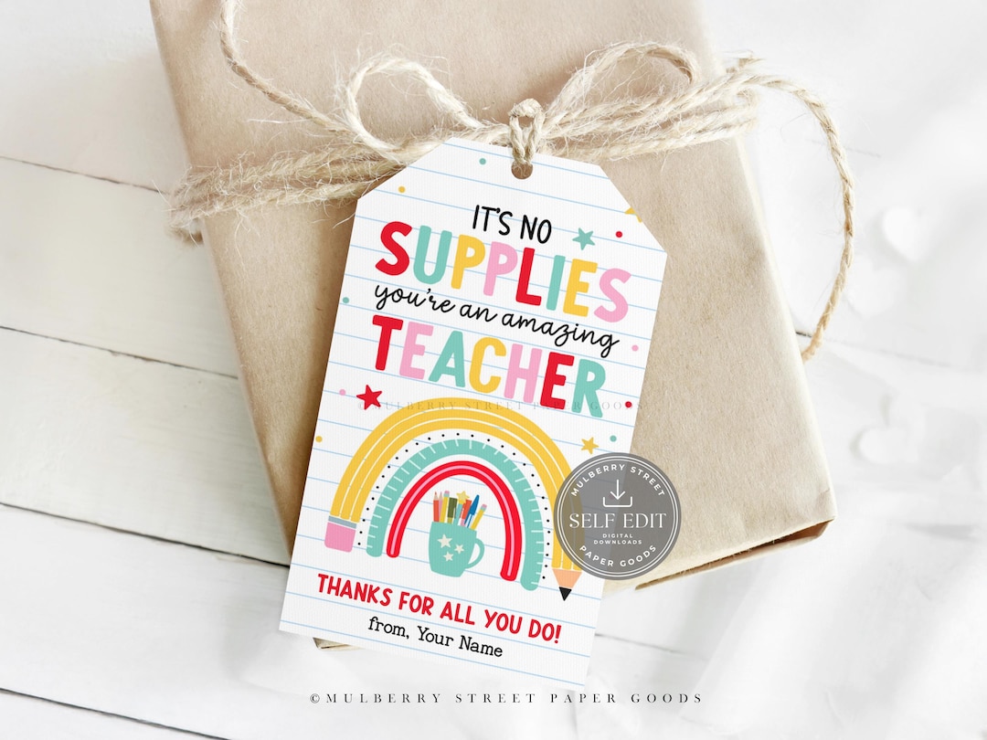 School Supplies Teacher Appreciation Gift Tag Canva Template Printable ...