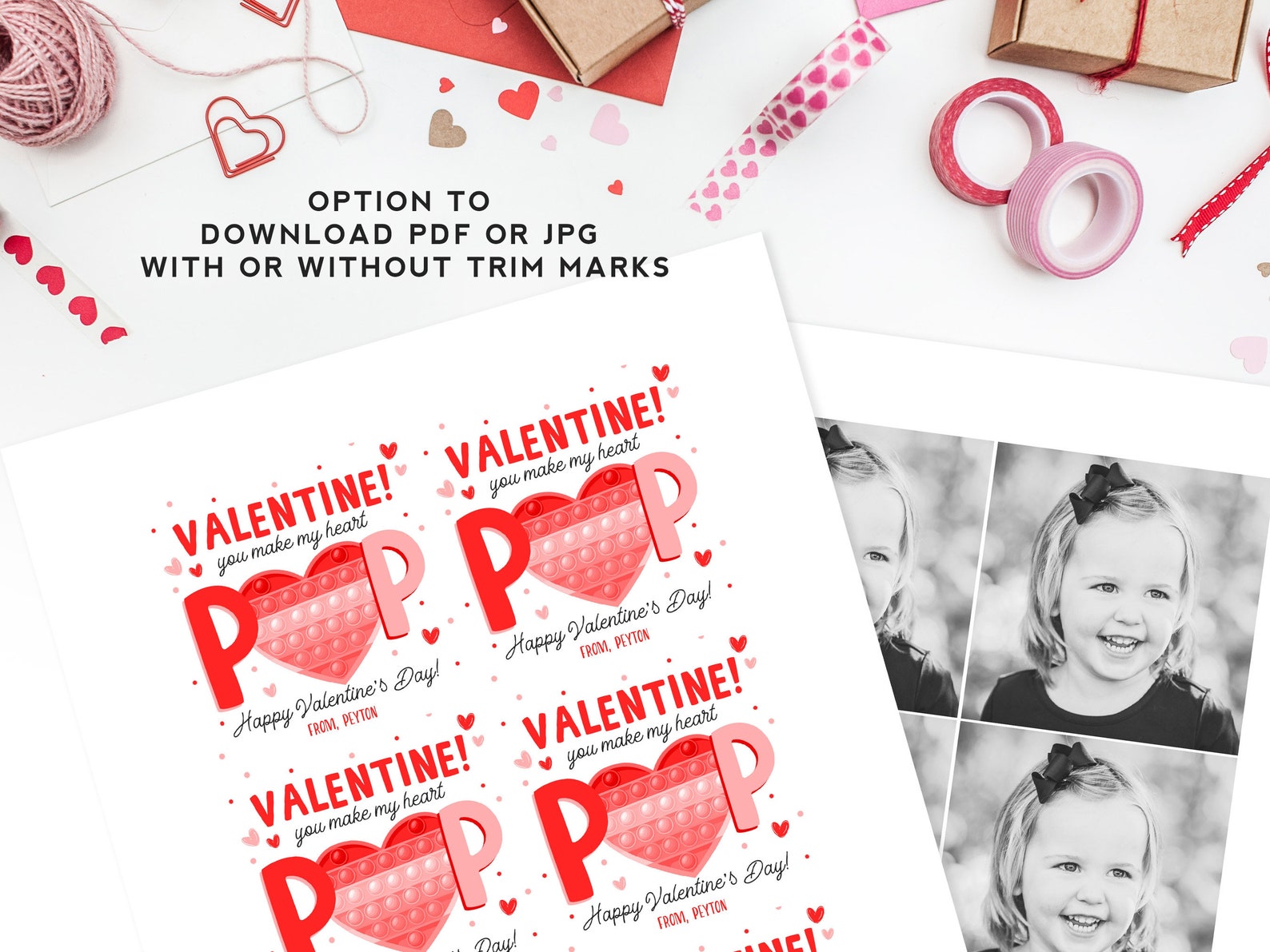 Printable Heart Shaped Poppit Fidget Toy Valentine Card With - Etsy
