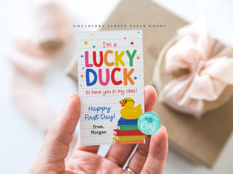Lucky Duck Back to School Gift Tag Printable Rubber Duck First Day of ...