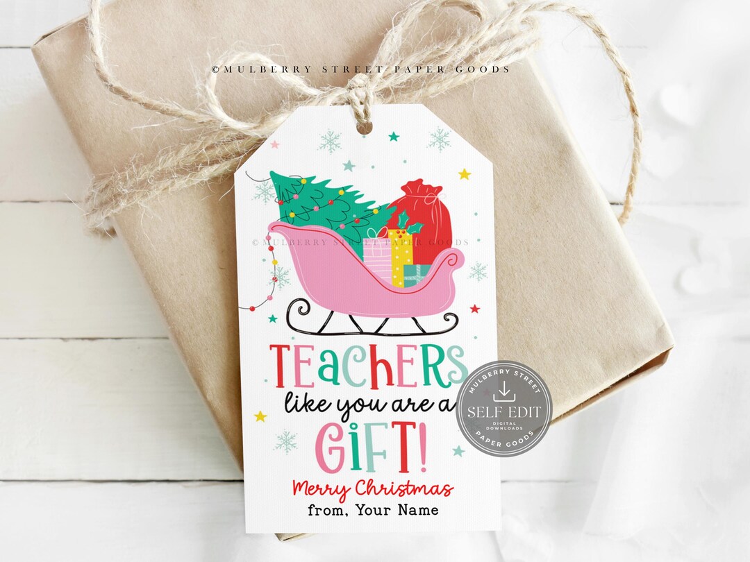 Christmas Teacher Gift Tag Printable Digital Download Editable Canva ...