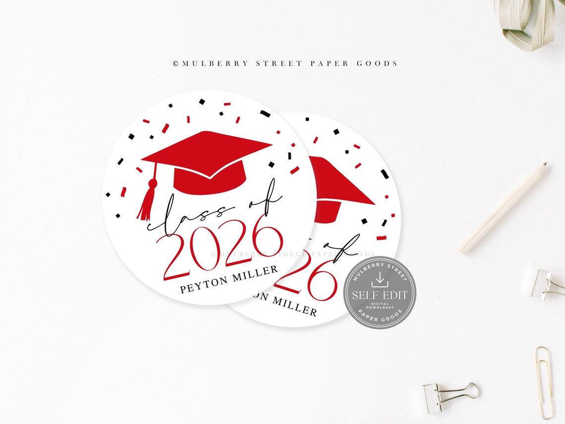 Editable Class of 2026 Graduation Label Printable Digital Download ...