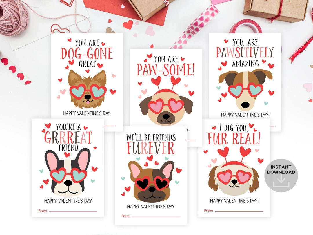 Instant Download Puppy Valentine's Day Card Printables, Classroom ...