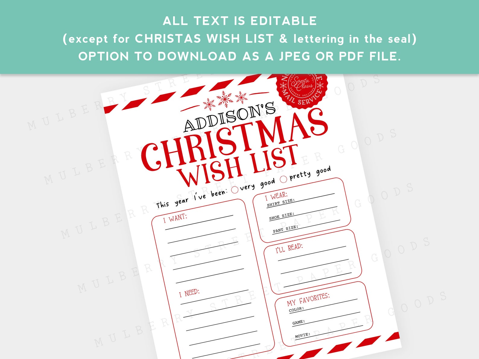 Printable Christmas Wish List, Kids Christmas Activity, Holiday Wish ...