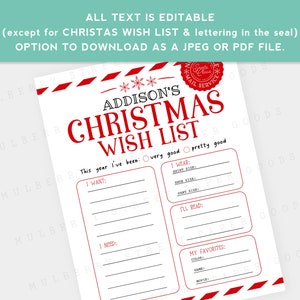 Printable Christmas Wish List, Kids Christmas Activity, Holiday Wish ...