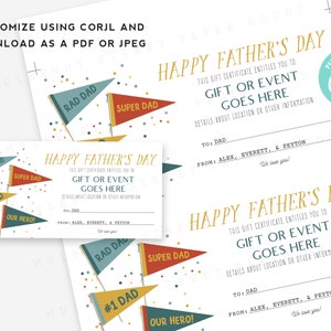 Printable Father's Day Gift Certificate, Editable Dad's Day Gift ...