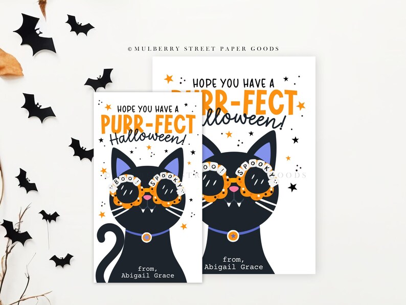 Halloween Favor Tags Printable Cute Cat Halloween Trick or Treat Gift ...