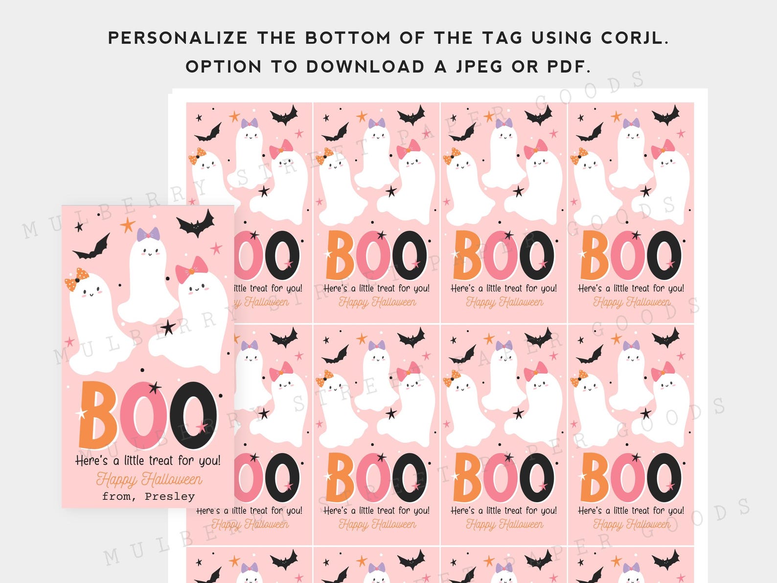 Printable Halloween Gift Tag Ghost Ghouls Pink Halloween Treat Tag ...