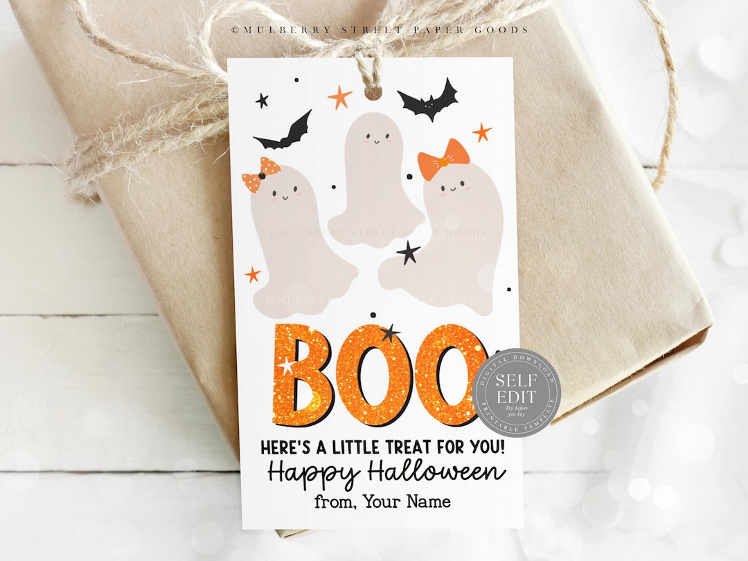 Printable Halloween Gift Tag Canva Template Digital Download Orange ...