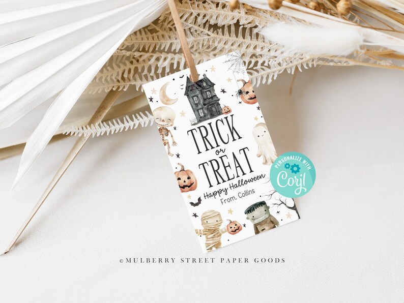 Editable Halloween Gift Tag Printable Trick or Treat Tag Boo Basket ...