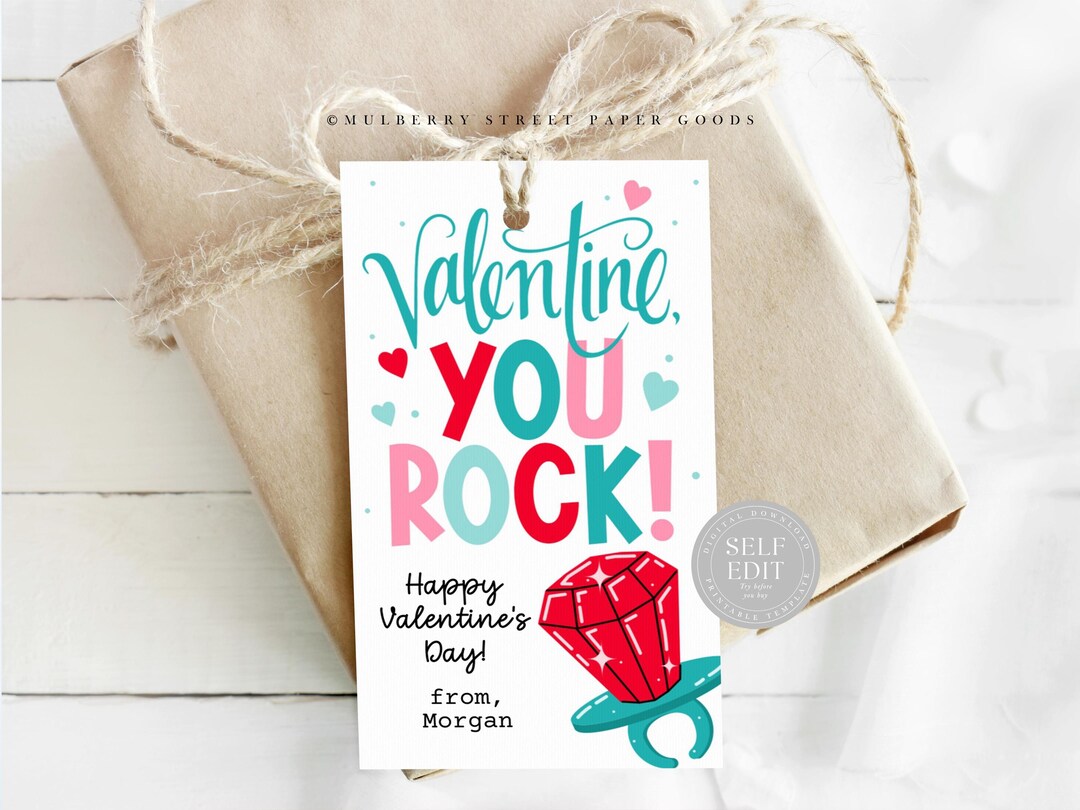 Ring Pop Valentine Card Printable Valentine's Day You Rock Party Favor ...