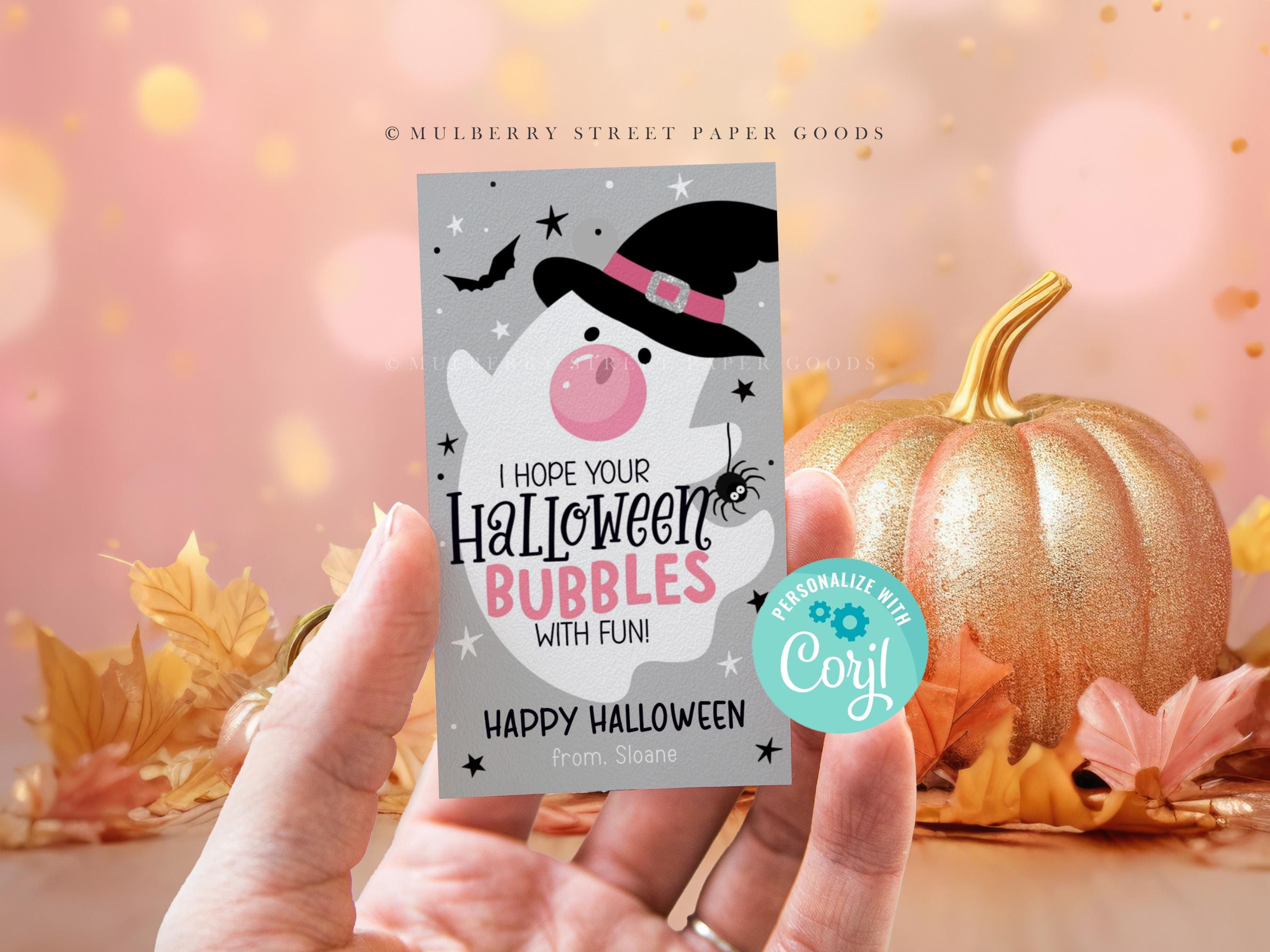 Halloween Bubbles Gift Tag Printable Cute Ghost Bubble Gum Halloween ...