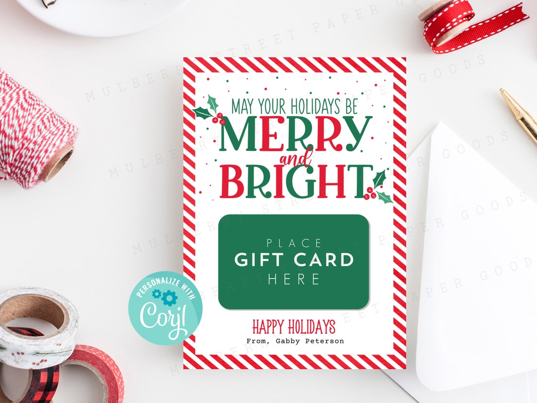 Printable May Your Holidays Be Merry & Bright Gift Card Holder, Teacher ...