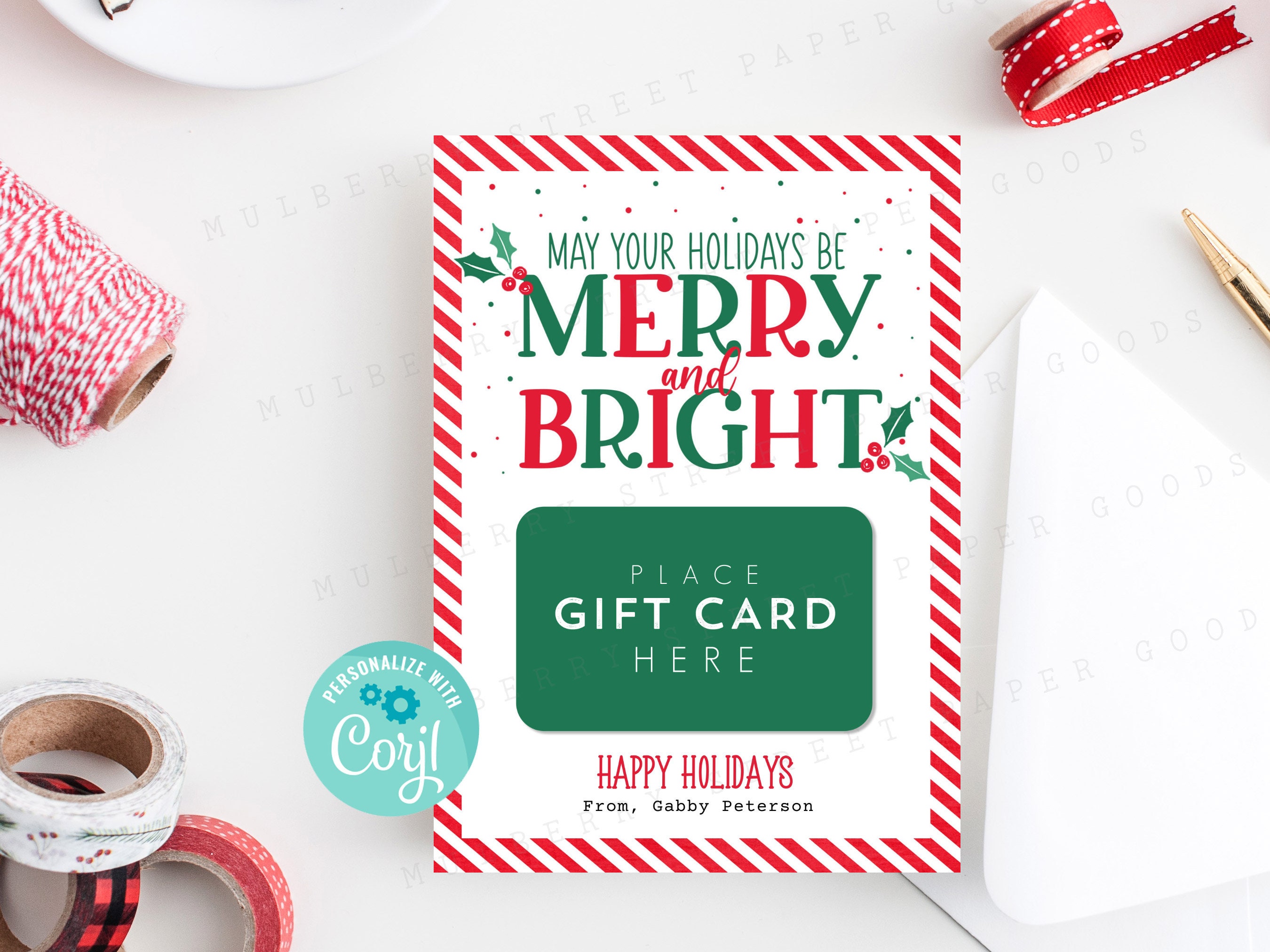 Printable May Your Holidays Be Merry & Bright Gift Card Holder, Teacher ...