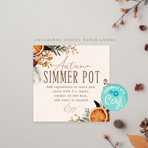 Editable Autumn Simmer Pot Git Tag Fall Simmering Potpourri Gift Tag ...