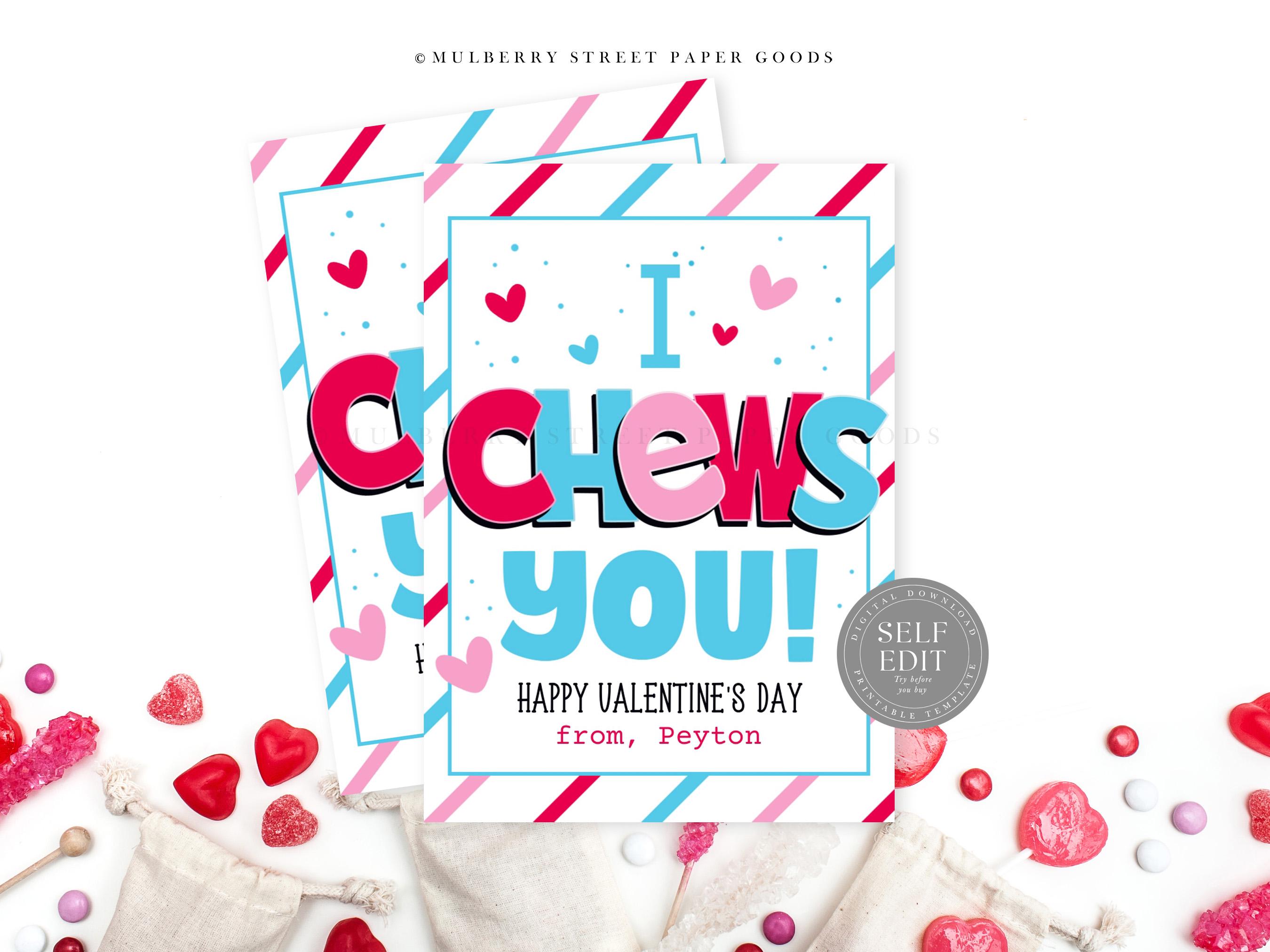Chews You Valentine Card Printable Granola Bar Kids Classroom Valentine ...