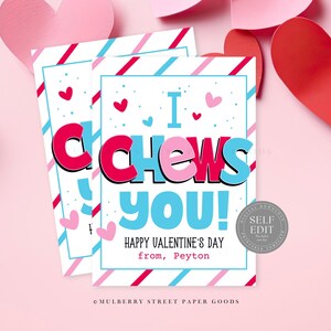 Chews You Valentine Card Printable Granola Bar Kids Classroom Valentine ...