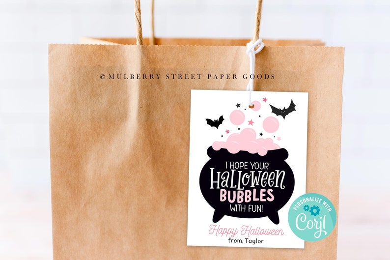 Halloween Printable Gift Tag Halloween Bubbles Tag Pink Halloween Treat ...