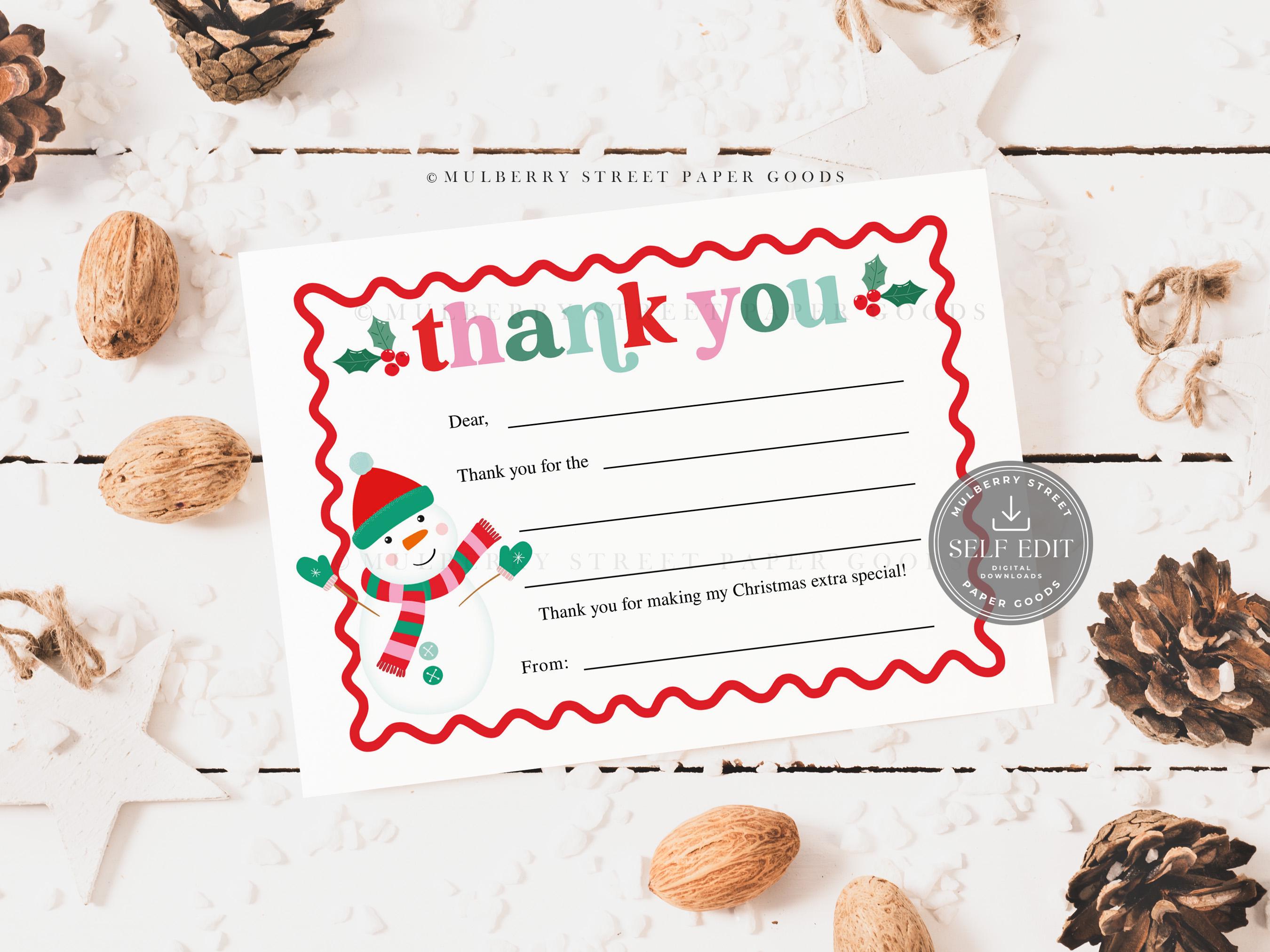 Christmas Thank You Card Printable Digital Download, Kids Write in PDF ...