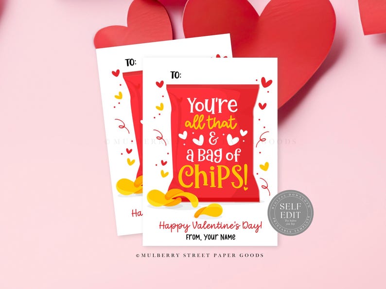 Bag of Chips Valentine Card Canva Template Potato Chips Classroom ...