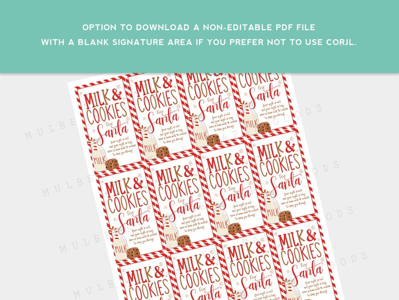 Milk and Cookies for Santa Gift Tag Printable, Instant Download ...