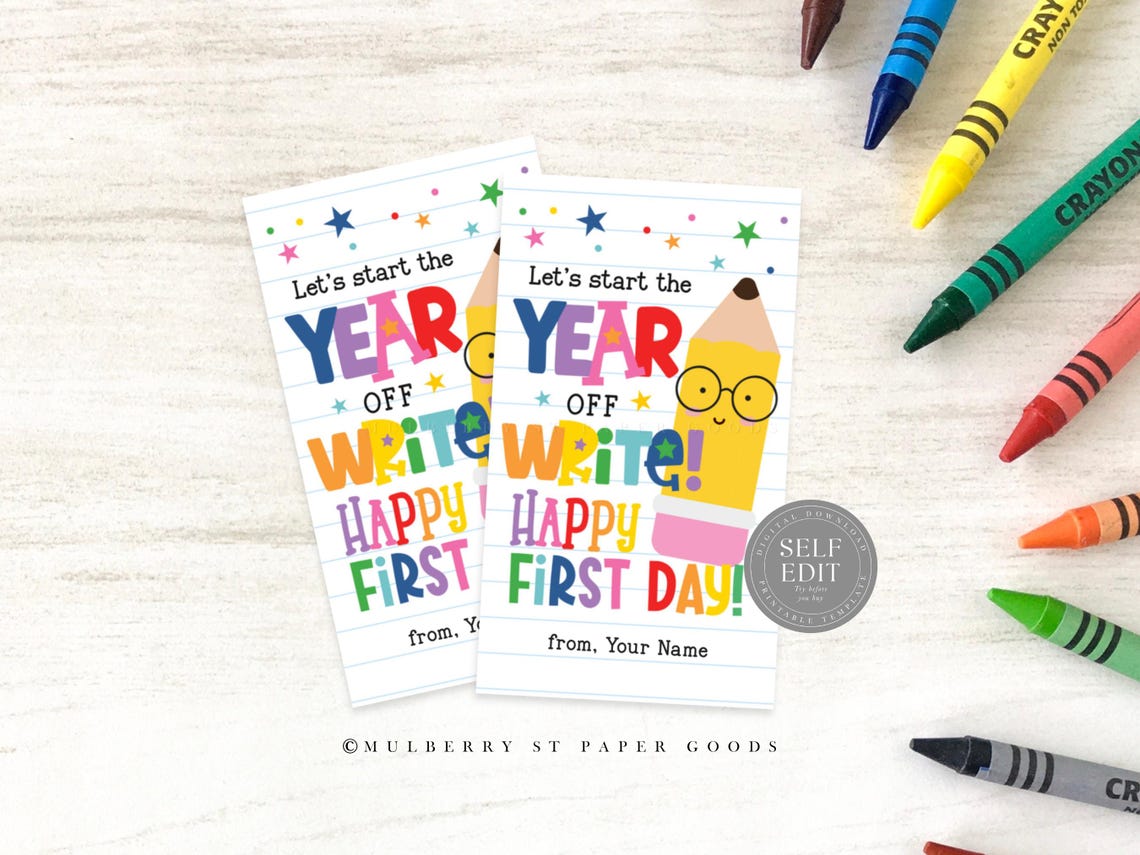 Printable Back to School Gift Tags Canva Template Cute Pencil First Day ...