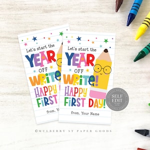 Printable Back to School Gift Tags Canva Template Cute Pencil First Day ...
