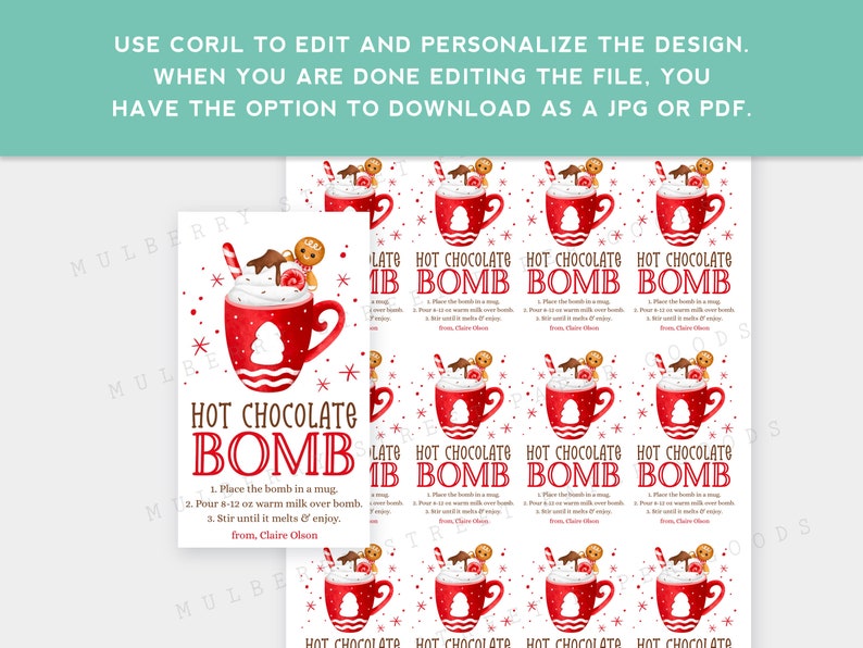 Hot Chocolate Bomb Printable Gift Tag Christmas Hot Cocoa - Etsy