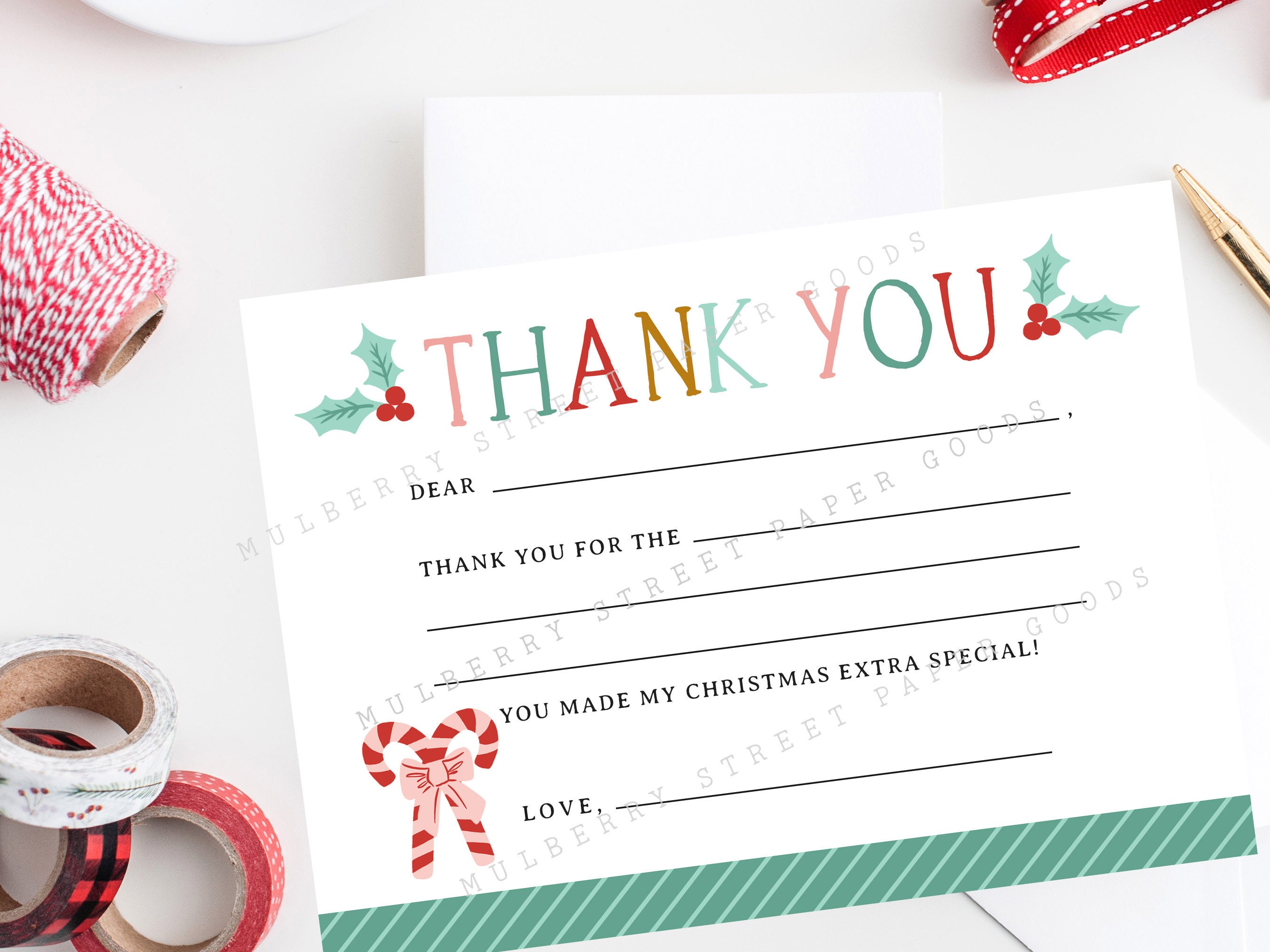 Printable Fill in Christmas Thank You Note, Instant Download 5x7 PDF ...