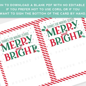 Printable Thank You for Making School Merry and Bright Gift Card Holder ...
