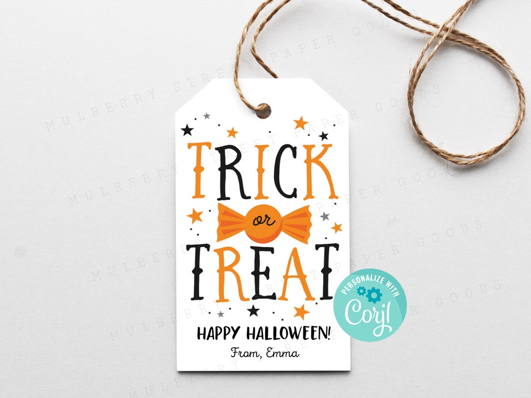 Printable Trick or Treat Halloween Tag, Happy Halloween Printable Gift ...