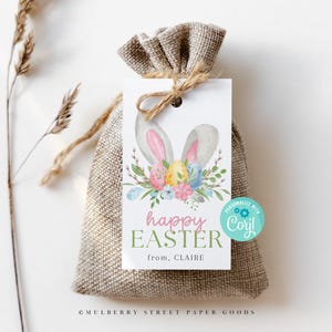 Printable Easter Bunny Gift Tag, All Text Editable Using Corjl, Instant ...