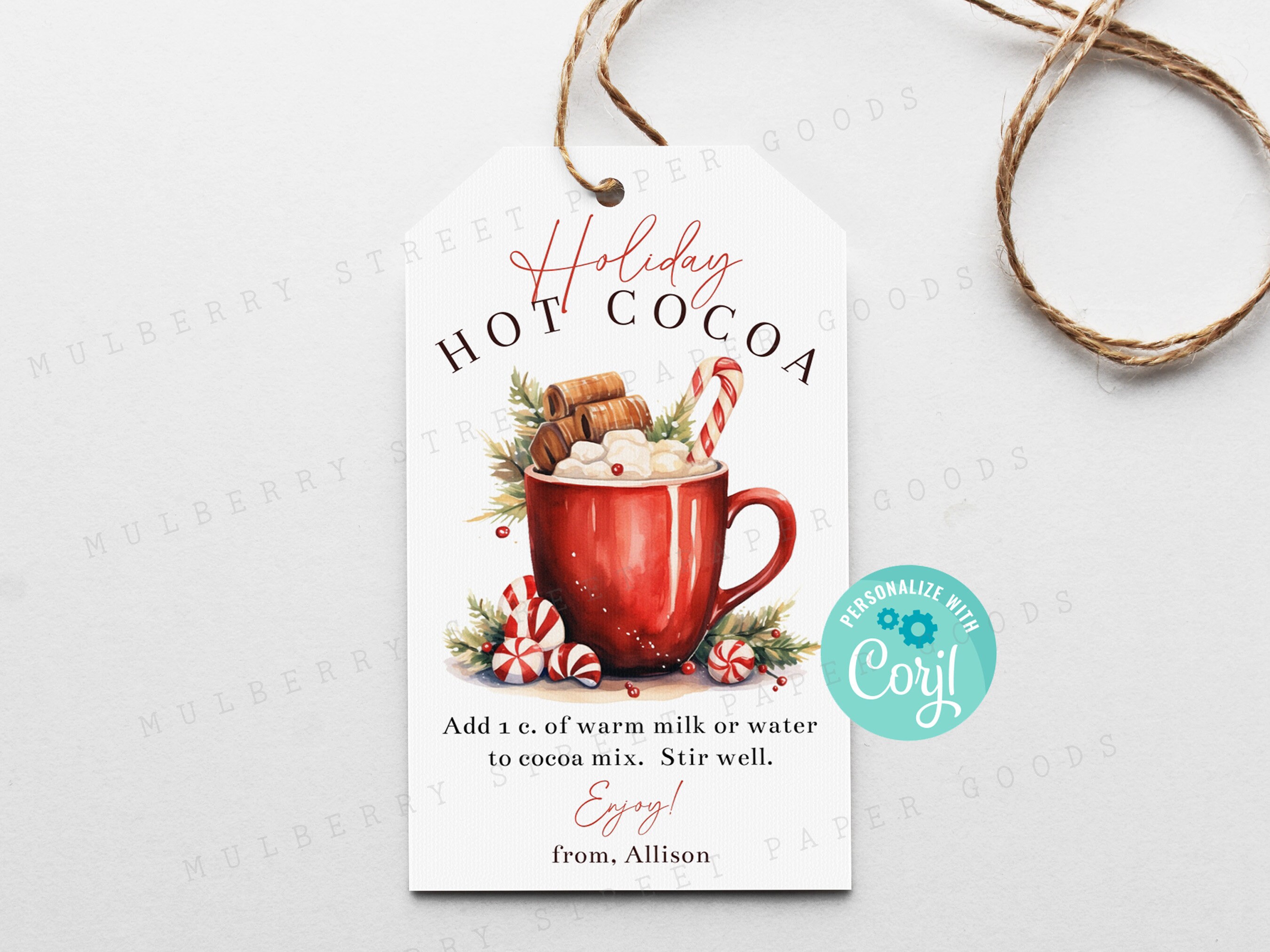 Printable Holiday Hot Cocoa Instructions Tag, Homemade Hot Chocolate ...