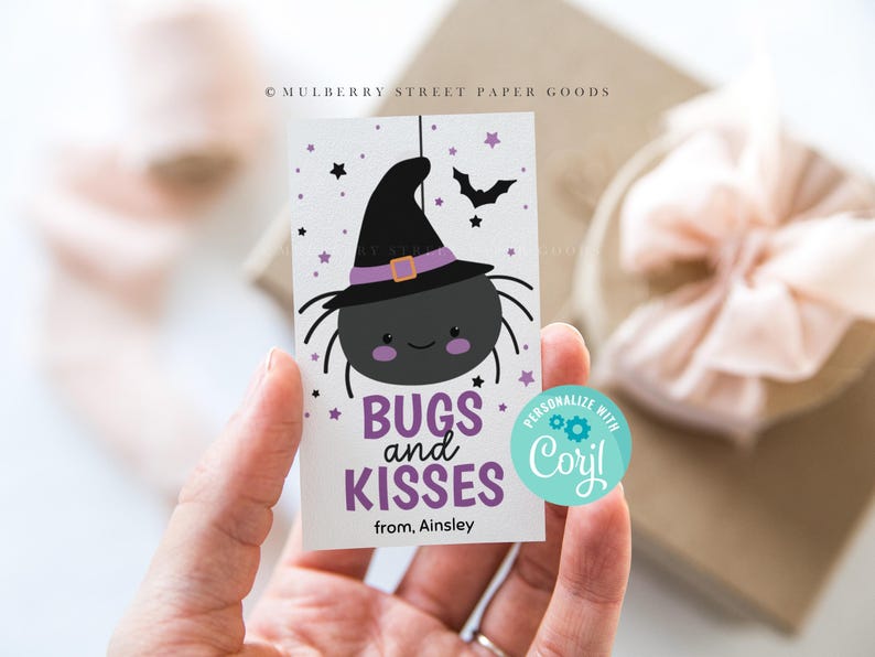 Editable Halloween Gift Tag Printable Bugs and Kisses Halloween Party ...
