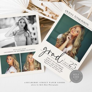 Editable Class of 2025 Graduation Announcement Canva Template ...