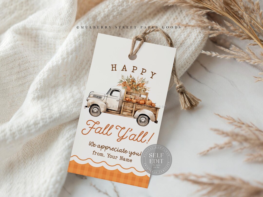 Happy Fall Y'all Gift Tag Printable Digital Download Personalized ...