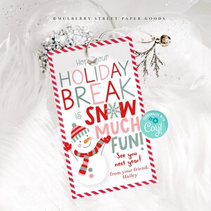 School Holiday Break Gift Tag Printable Digital Download Classroom ...