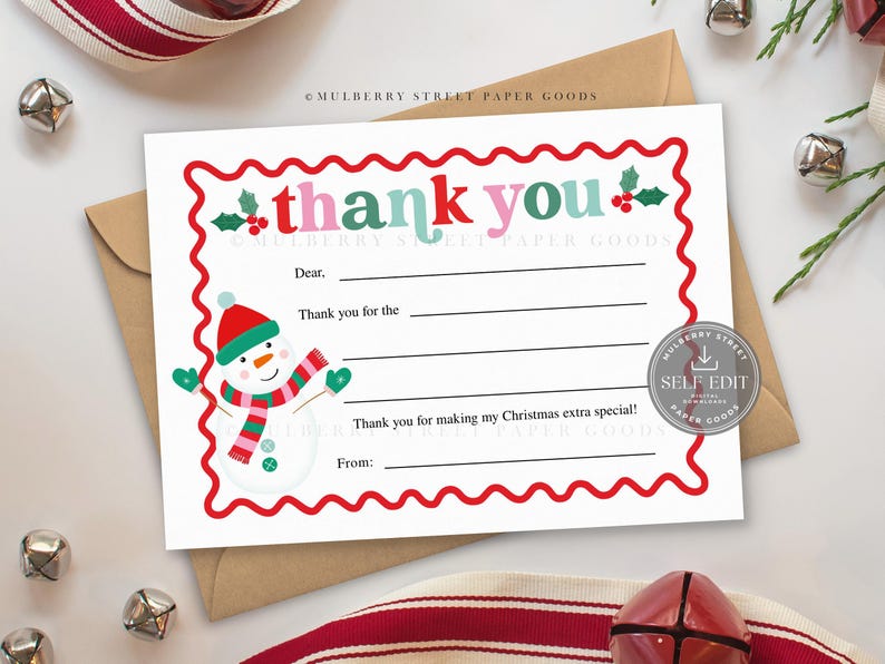 Christmas Thank You Card Printable Digital Download, Kids Write in PDF ...